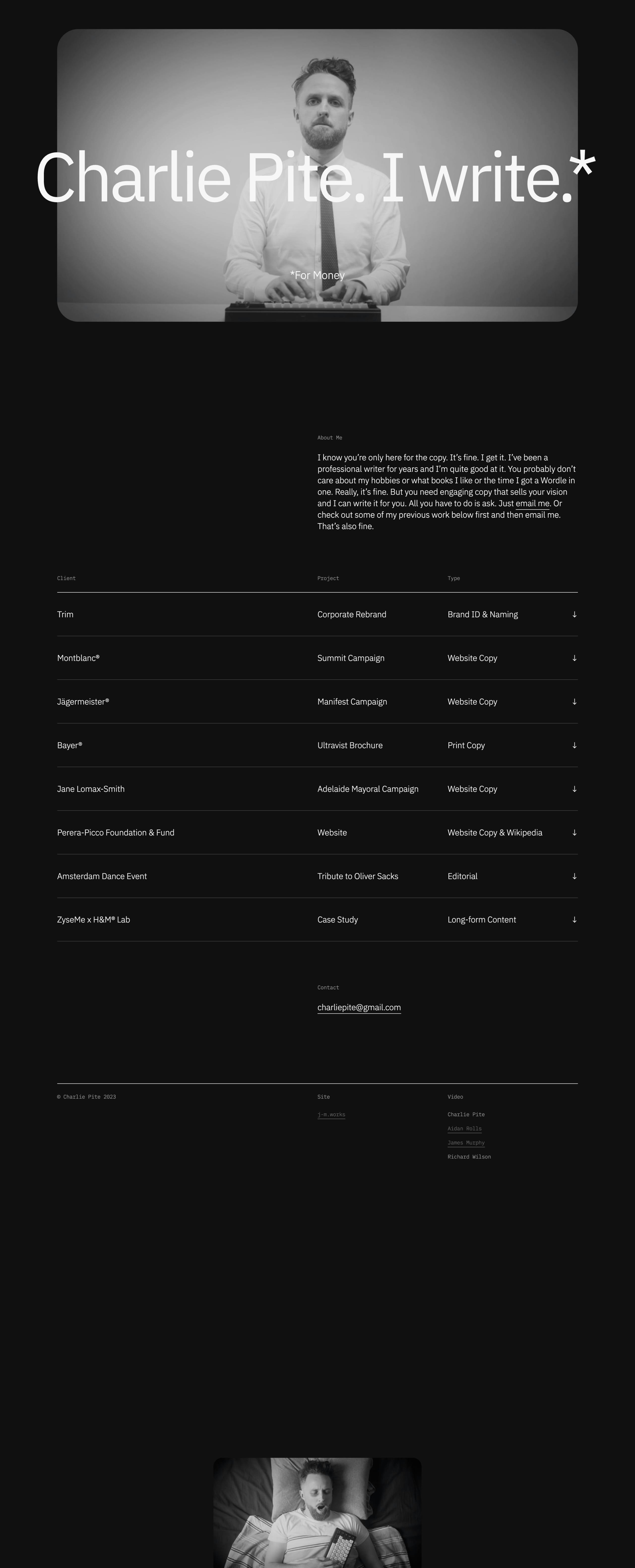 Charlie Pite One Page Website Award